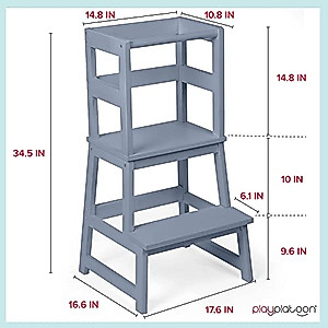 Play Platoon Toddler Kitchen Stool - Gray Wooden Step Stool Standing Tower for Kids Kitchen Counter Learning