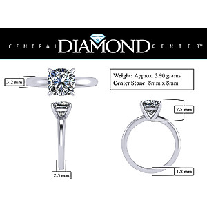 Central Diamond Center VOGUE 4 Prong Cushion Cut 925 Silver Solitaire Engagement Ring - 3.00ct Platinum Plated - Size 4