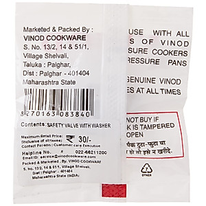 Vinod Pressure Cooker Safety Valve, Small, Aluminum Color