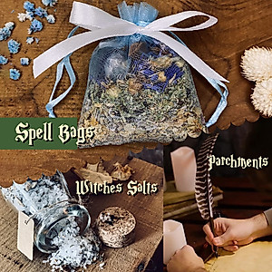 Witchcraft Starter Kit, Witchcraft Supplies for Wiccan Altar- 63 Pack of Crystals Dried Herbs, Colored Magic Candles, Charm Bags and Ritual Witches Salt for Spells, Baby Witches