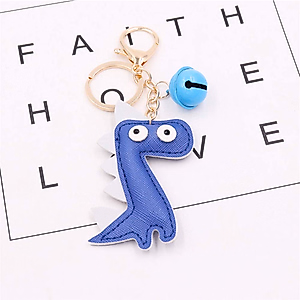 ASSHO 3PCS Handmade Dinosaur Keychain for Women Girl Girlfriend Keys Accessories Pedant Cute Bell（includes blue，pink and grey）
