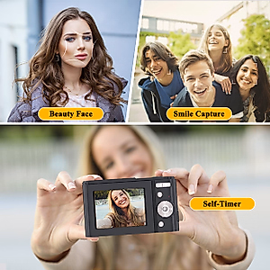 Digital Camera - Compact Vlogging Camera 1080P with 36.0 Mega Pixels 16X Digital Zoom, 2 Batteries, AUFOYA Portable Mini Camera for Photography, Kids, Students, Teens, Adult (Black)