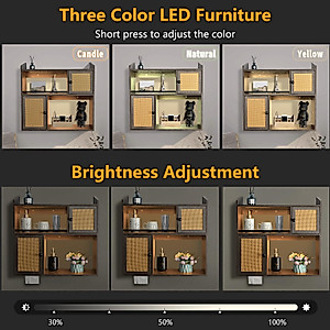 VIWODS Wall Cabinet with Light, Floating Display Cabinet for Bedroom Living Room Decor, Medicine Cabinet for Bathroom Over Toilet Storage, Rustic Brown