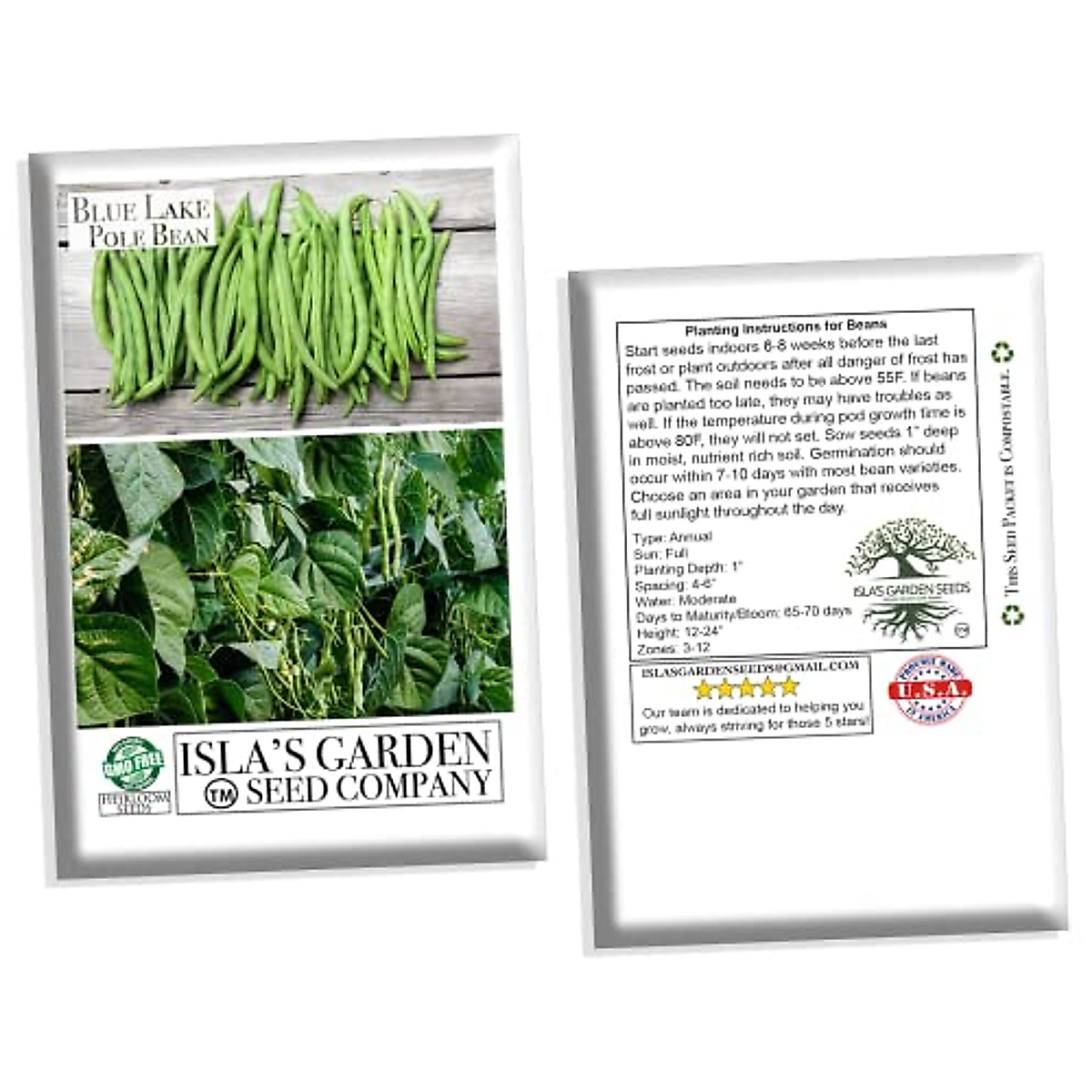 Blue Lake Pole Bean Seeds for Planting, 50+ Heirloom Green Bean Seeds Per Packet, (Isla's Garden Seeds), Non GMO Seeds, Botanical Name: Phaseolus vulgaris