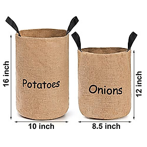Bekith 4 Pack Burlap Potato Storage for Pantry, Potato and Onion Storage Bags with Handles, Farmhouse Kitchen Potato and Onion Storage Baskets, Potato Onion Keeper, Kitchen Organization