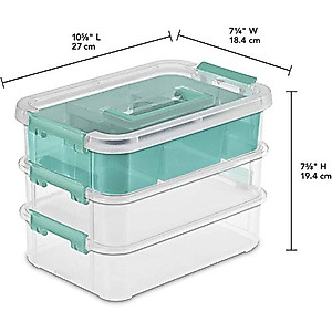 Tribello Plastic Storage Containers 3 Layer Handle Box, with Divided Top Bin, Store Small Items, Sewing Supplies, Art & Craft Supplies, and Ornament Organizer - Clear Carrying Case