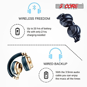 5 CORE Wireless Headphones Bluetooth Over Ear Hi Fi Stereo with Microphone and Volume Control Foldable Perfect Yoga Sports Office Gym - Headphone 13 B
