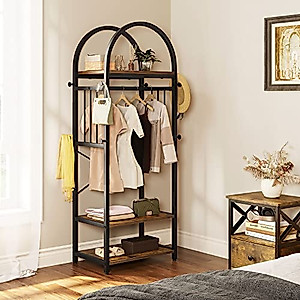 YITAHOME Industrial Hall Tree Garments Rack with Storage Shelves and Hanging Rod, Coat Rack Freestanding with 8 Hanging Hooks, Tall Clothes Rack Closet Organizer for Hallway, Bedroom, Rustic Brown