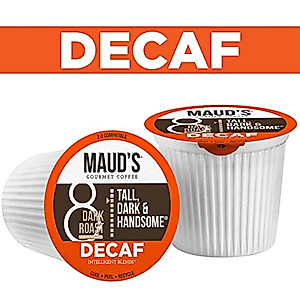 Maud's Dark Roast Decaf Coffee (Decaf Tall Dark and Handsome) 100ct. Solar Energy Produced Recyclable Single Serve Decaf Dark Roast Coffee Pods, 100% Arabica Coffee California Roasted, KCup Compatible