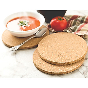 Fox Run Round Cork Trivets Dishes, Pots, Pans and Plants, 7.25" Diameter x 0.5" Thick, Set of 3 Hot Pads,4440