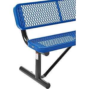 Global Industrial 48" L Outdoor Steel Bench with Backrest, Expanded Metal, Blue