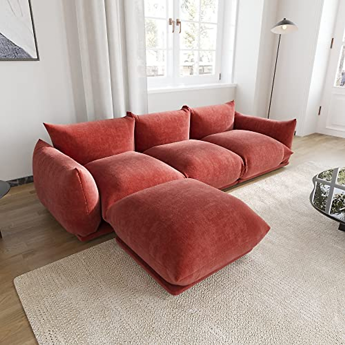 TIFLON Modular Sectional Sofa,104inch Minimalist Sofa Couch,Convertible Couch, Lovesofa Chenilleyarn 3 Seater Modern Living Room Sofa Sets for Office House-Red