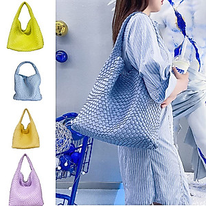 LMKIDS Fashion Hand Woven Bag Shopper Bag Travel Handbags and Purses Women Tote Bag Large Capacity Shoulder Bags (khaki)