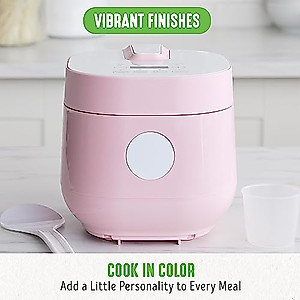 GreenLife Healthy Ceramic Nonstick 4-Cup Rice Oats and Grains Cooker, PFAS-Free, Dishwasher Safe Parts, Pink