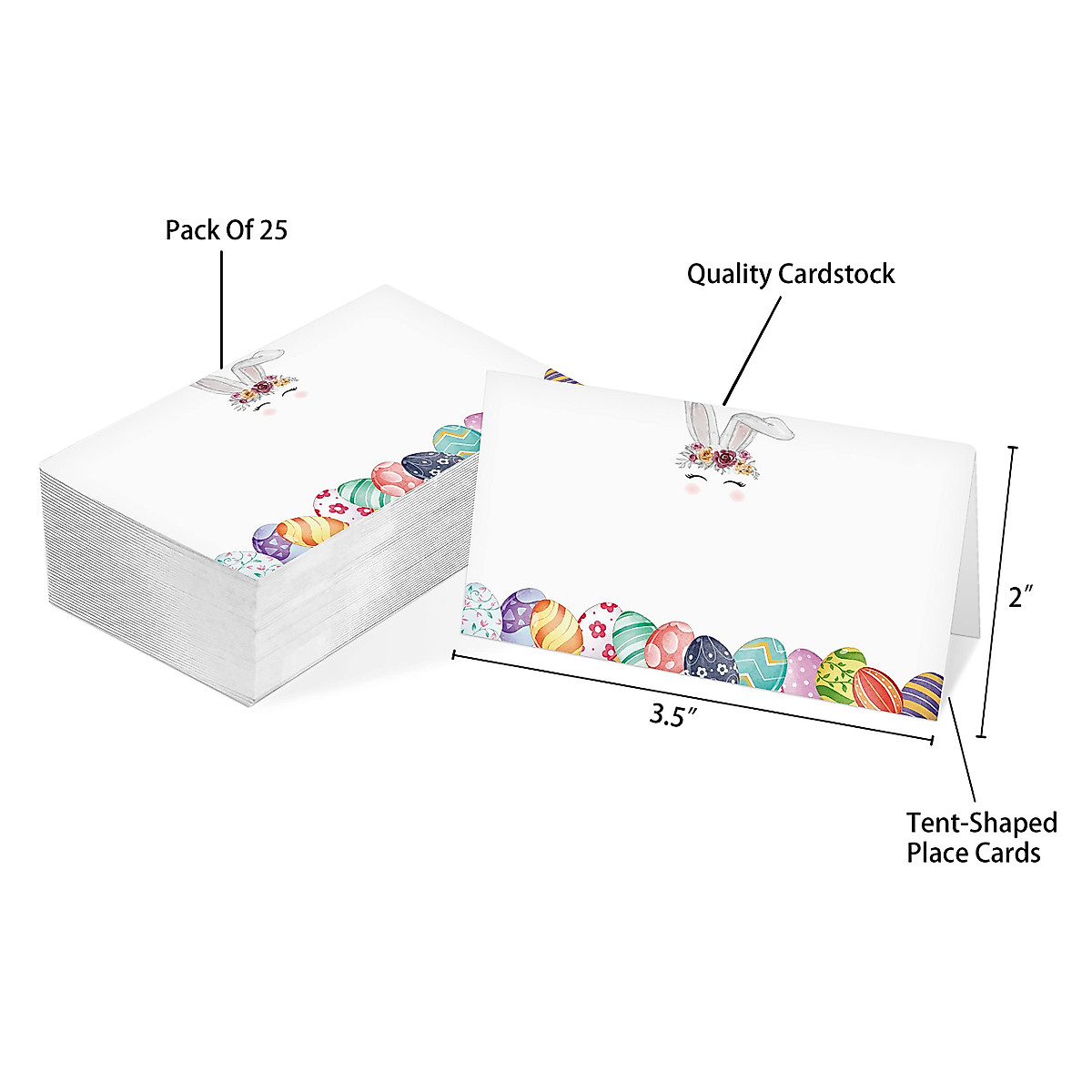 Table Place Card, Easter Tent Style Cards, Pack of 25 Half-Fold Reception Place Card, Cute Easter Egg Bunny, Easter Table Decor for Spring Wedding, Baby Shower, Dinner Party(F16)