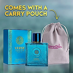 NovoGlow Verse Adonis for Men - 3.4 Fl. Oz. 100ml Men's Perfume Carrying Pouch - Refreshing Combination of Woody Floral & Fruity Scents - Masculine Scent Lasts All Day A Gift for Any Occasion
