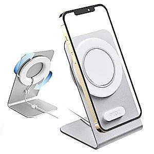 PZOZ Charger Stand Compatible for Apple MagSafe Charger, Aluminum Alloy Charging Station Dock Cable Management Clips, Cord Organizer Holder Stand for iPhone 13 12 Mini, Pro, Pro Max (Silver)