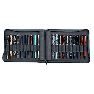 Lanxivi 20 Slots Fountain Pen Case Gray, Waterproof Canvas Pen Holder Display Pouch Bag by KACO