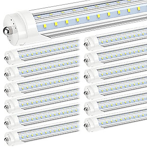 JESLED T8/T10/T12 8FT LED Tube Light, Single Pin FA8 Base, 50W 6000LM 5000K Daylight White, 270 Degree V Shaped LED Fluorescent Bulb (130W Equiv.), ETL Listed, Clear Cover, Dual-Ended Power (12-Pack)