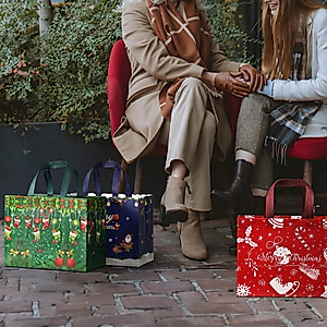 Christmas Gift Bags 16 packs, Christmas Tote Bags Medium Size Holiday Gift Bags with Handle, Reusable Non-Woven Shopping Bags for Xmas Gifts Wrapping Party Supplies Open Size 12.4*9.84*6.69 in