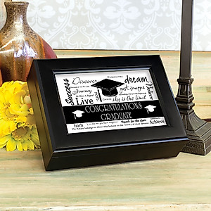 Cottage Garden Congratulations Graduate Matte Black Jewelry Music Box Plays Pomp and Circumstance