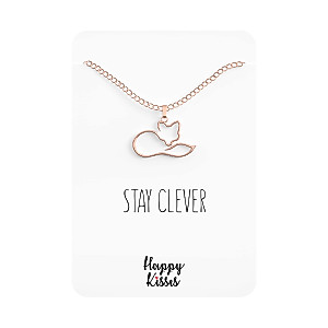 Happy Kisses Fox Necklace - Stay Clever Gift Card Message with Pendant - Charming Fox Charms Jewelry Décor for Women and Girls