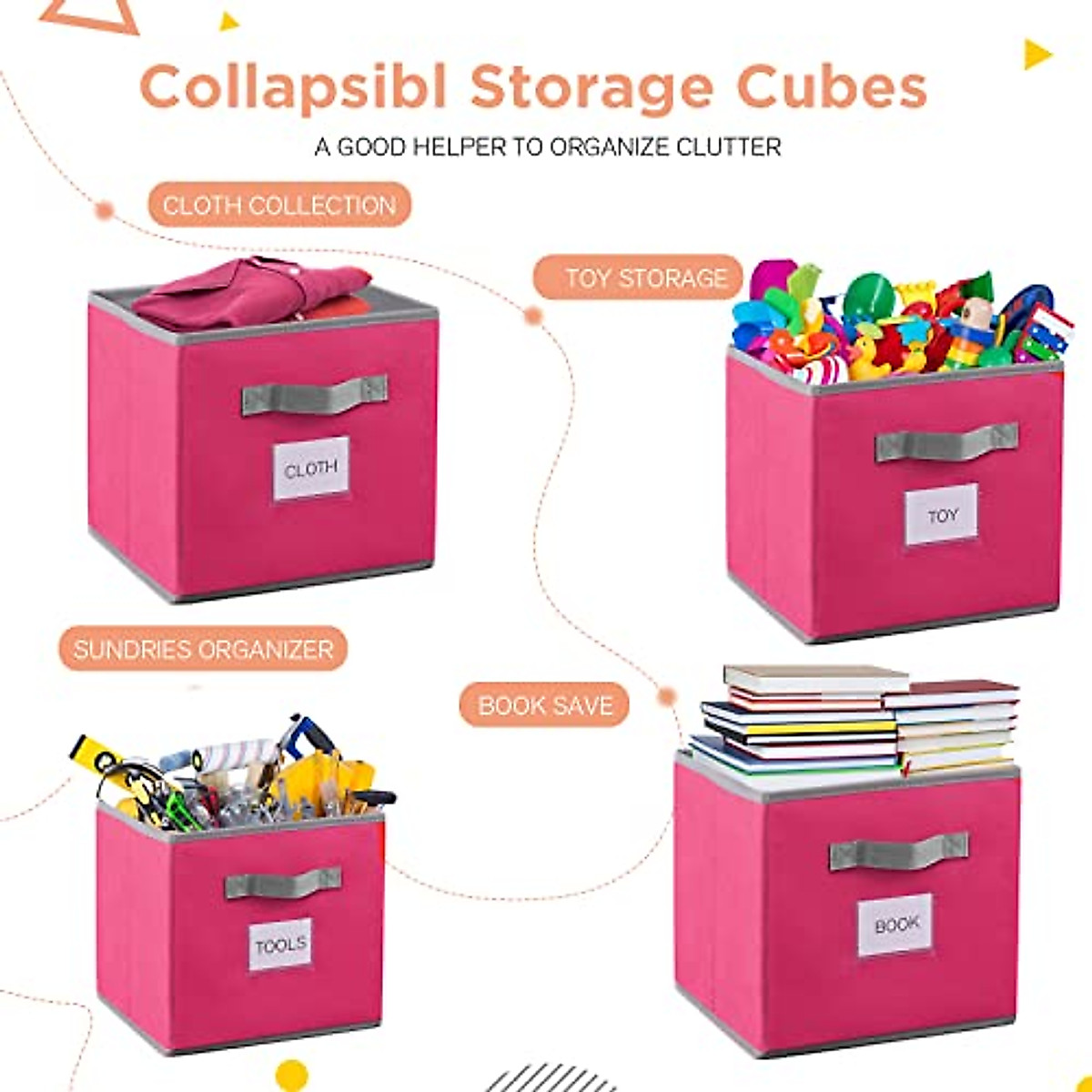 JNCHOICE Storage Cubes 2 Packs Folding Thicker Fabric Storage Bins Basket for Closet Shelf Cabinet Bookcase - Pink