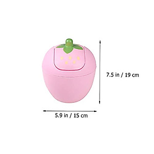Strawberry Trash bin Mini Trash Can with Swing Lid Plastic Countertop Garbage Bin Storage Box Desktop Trash Can Organizer for Home Office Rubbish bin Use Small Trash bin ( Pink )