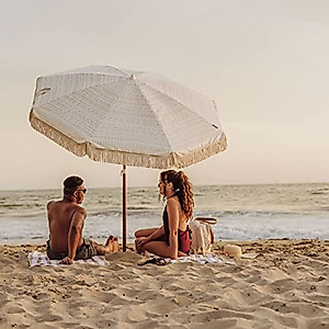 BEACH STATE Summerland 6.5 Feet Beach Umbrella with Fringe - Outdoor Umbrella - UV50+ Sun Protection (Laguna)