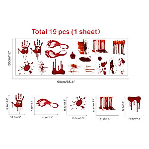 IARTTOP Halloween Bloody Handprint Footprint Decal Zombie Vampire Bloodstains Sticker, Screaming Bloody Decal for Bathroom Mirror Halloween Home Wall Art