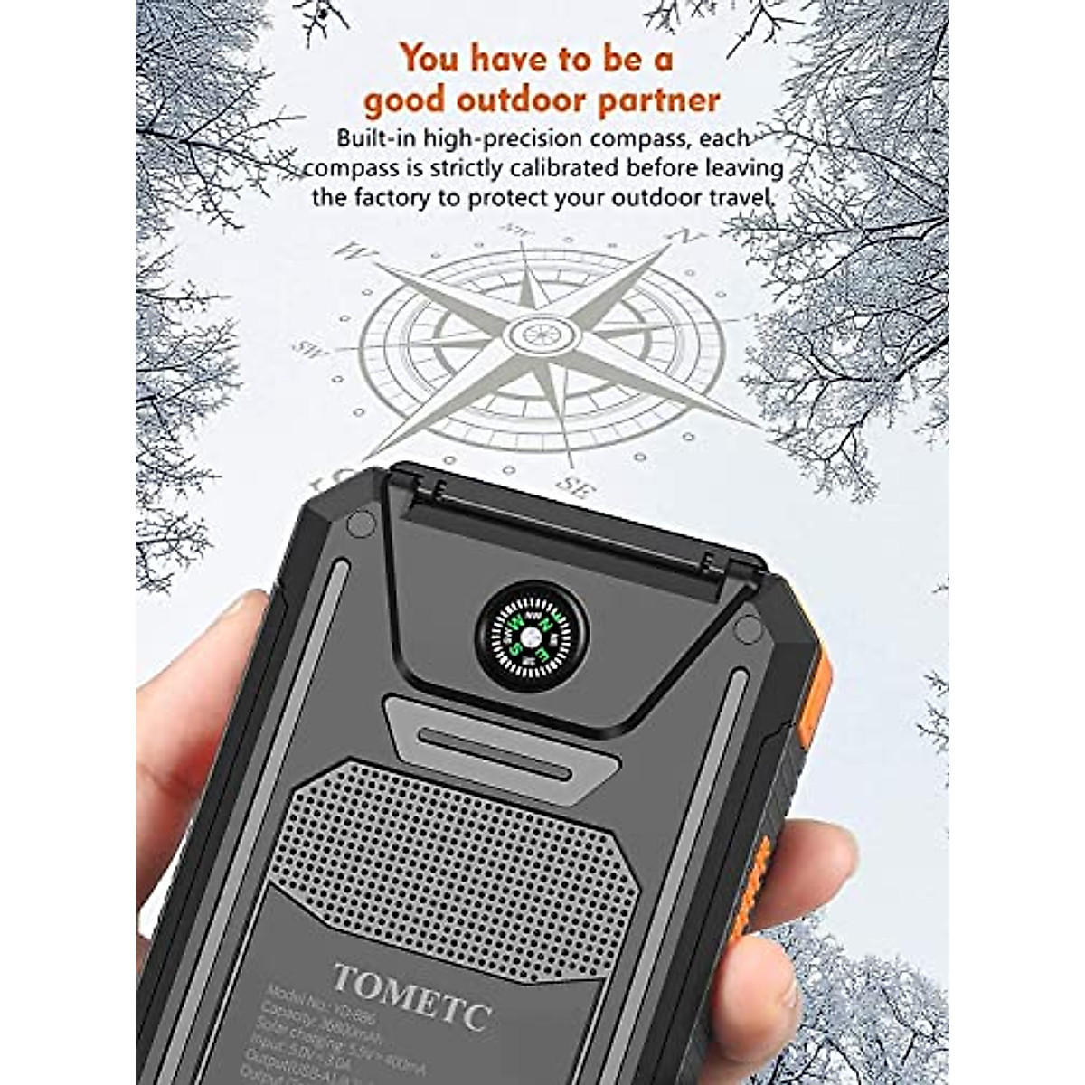 Solar Power Bank 36800mAh Portable Solar Charger 5V3.1A, QC 3.0 Dual 2 USB,LED Flashlights Port Strong LED IPX7 Flashlight,Waterproof, Dustproof, Shockproof (Orange)