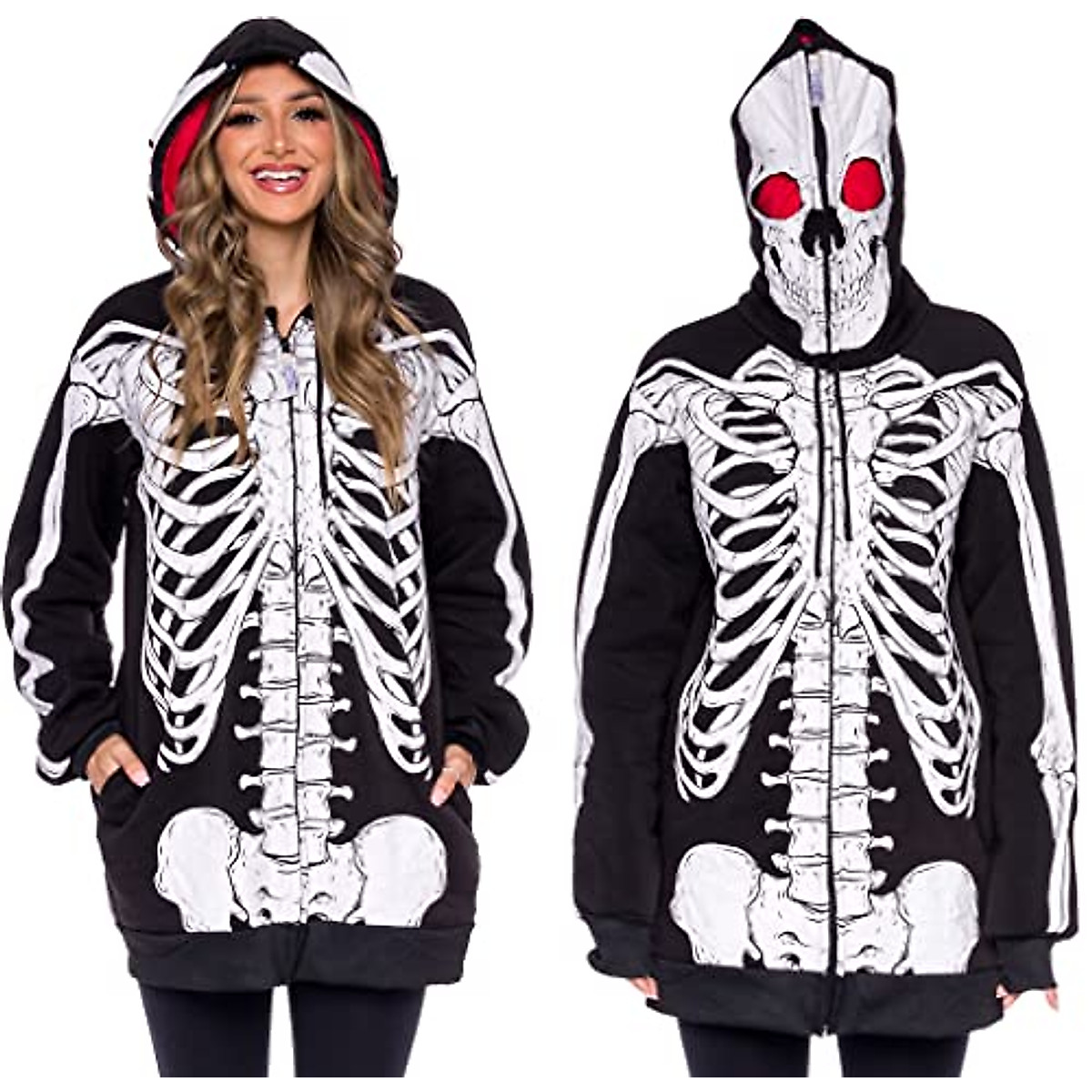 Funziez! Fun Halloween Hoodies, Pumpkin and Skeleton Pullover Costumes, Adult Hooded Sweatshirts for Women and Men