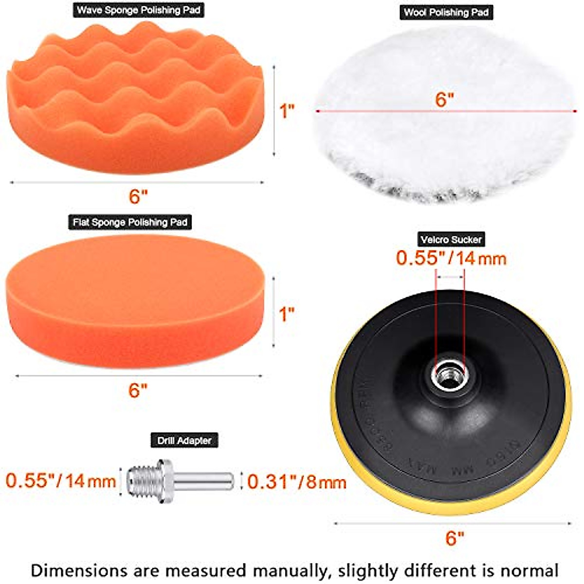 6 Inch Buffing and Polishing Pad Kit 11 PCS with Drill Adapter
