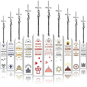 10 Pieces Christian Acrylic Bible Verses Bookmarks with Cross Pendants Inspirational Bookmarks Motivational Positive Religious Christian Present for School Home Office Supplies Present