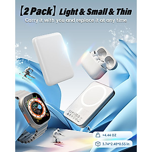 Eventronic [2 Pack] Magnetic Wireless Power Bank, 5000mAh Mag-Safe Battery Pack with Ultra Magnetic, Mini Wireless Portable Charger with USB-C Input/Output Compatible iPhone14/13/12 Pro/Pro Max/Mini