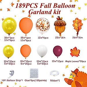 AobkDeco 189 pcs Fall Balloons Garland Arch Kit Fall Decorations Orange Burgundy White balloons for Thanksgiving Autumn Little Pumpkin Baby Shower Decorations with Fall Maple Leaves