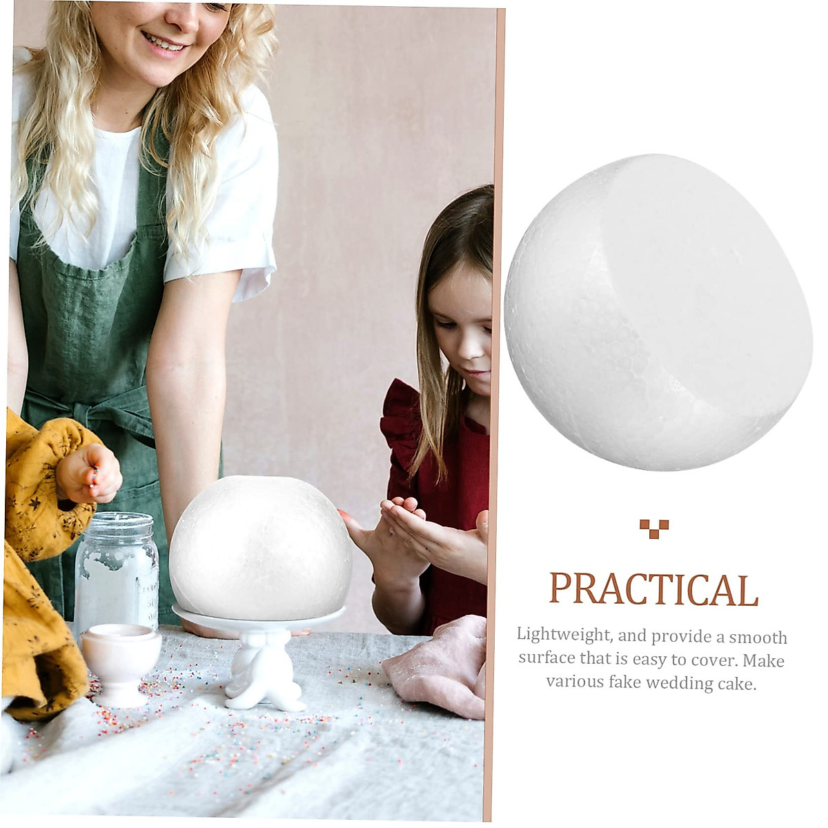 FUNOMOCYA Spherical Cake Mold polystyrene Cake Dummy Cake Rounds Half Ball Cake Dummy Blocks Wedding Ceremony Decorations Multi-Function Cake Model to Rotate White Foam Flat Party Supplies