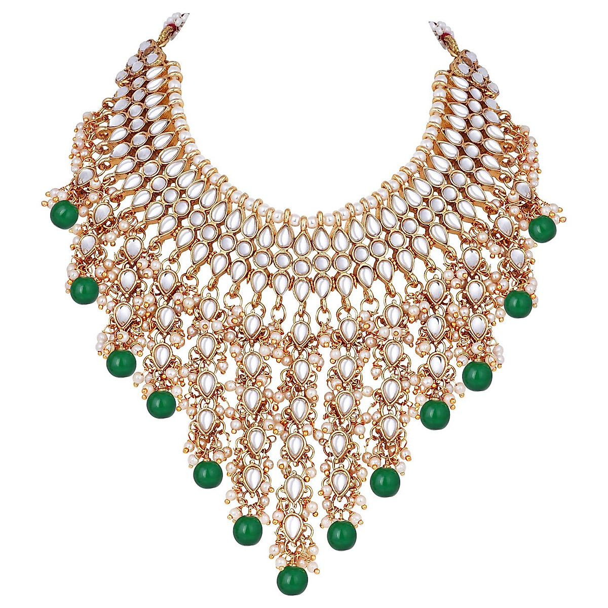 Aheli Elegant Indian Wedding Wear Faux Kundan Studded Choker Necklace with Maang Tikka Set Ethnic Fashion Jewelry for Women (Green Kundan & Pearl Drop)