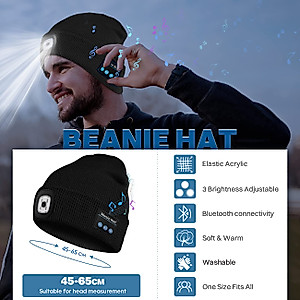 Bosttor Bluetooth Beanie Hat with Light, Headlamp Cap with Headphones and Built-in Speaker Mic, Gifts for Men Women Teen