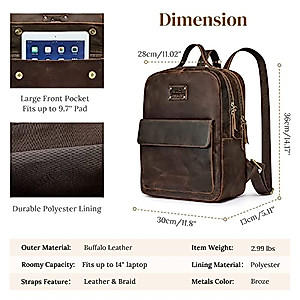 S-ZONE Large Genuine Leather Backpack Purse for Women Vintage Rucksack Travel Daypack with Luggage Sleeve