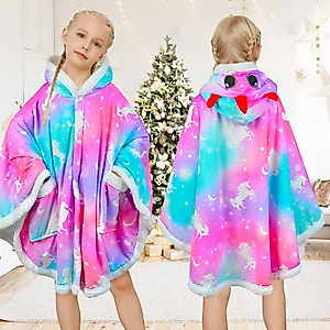 Fiodrimy Kids Wearable Blanket Hoodie Angel Wrap Hoodie Blanket Girls Uniorn Poncho Wrap Throw Cape Shawl 3-10 Years Gifts