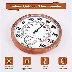 Indoor Outdoor Thermometer Hygrometer - 10Inch Outdoor Thermometers Large Number, 2 in 1 Thermometer Hygrometer, No Battery Needed Large Outdoor Thermometers for Patio (Brown)