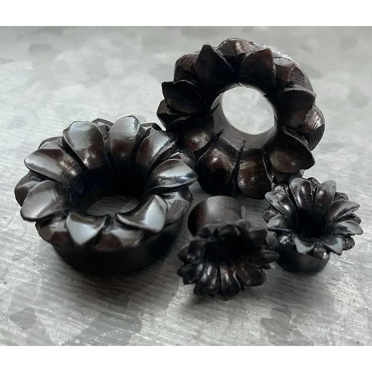 Lobal Domination PAIR of Lotus Flower Organic Areng Wood Tunnels Ear Plugs - Gauge Body Jewelry (1" (25mm))