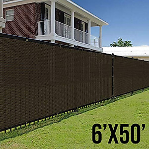 E&K Sunrise 6' x 50' Brown Fence Privacy Screen, Commercial Outdoor Backyard Shade Windscreen Mesh Fabric 3 Years Warranty (Customized Set of 1