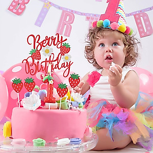 iNINGER Strawberry 5th Birthday Candle,Strawberry Number Happy Birthday Cake Topper Glitter Strawberry Cake Pick for Fruit Theme Baby Shower Kids Birthday Party Strawberry Cake Decorations Supplies