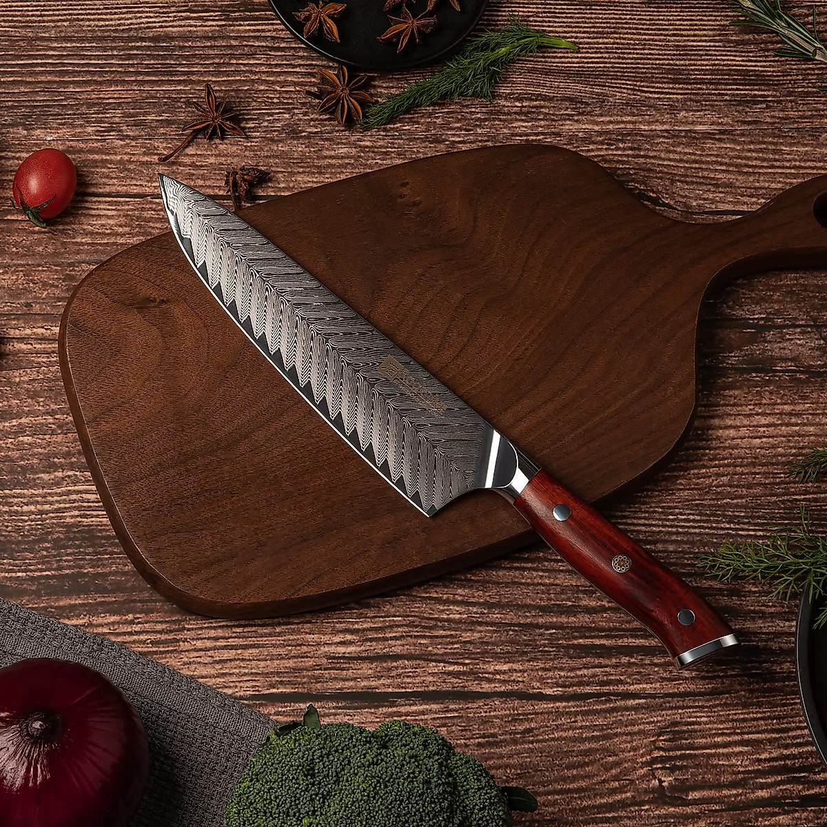 Chef Knife Damascus 8 Inch Japanese Professional Gyuto Vg10, High Carbon Steel Core With 67 Layer Stainless Steel Forged For Kitchen Cooking with Wood Handle