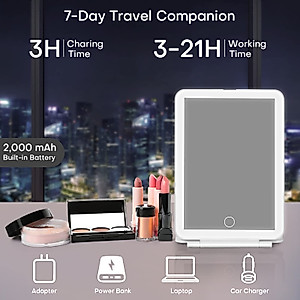 Tkaufen Travel Size Magnifying Lighting Mirror, 21Hours Battery Life, 5X/3X/1X Compact Hand Held Portable Foldable Makeup Cosmetic Mirror, Valentine's Day (White, 2 Fold)