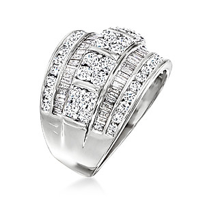 Ross-Simons 2.00 ct. t.w. Baguette and Round Diamond Multi-Row Ring in Sterling Silver. Size 8