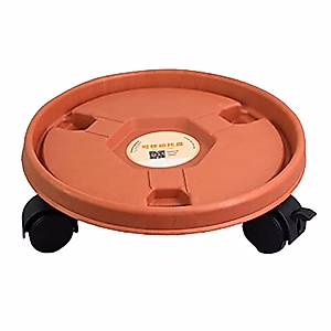 AMAMIA Plant Caddy with 3 Wheels，9'' Round Flower Pot Mover, Garden Rolling Plant Stand with Wheels,Plant Pallet Dolly for Heavy Duty Planter Brick Red