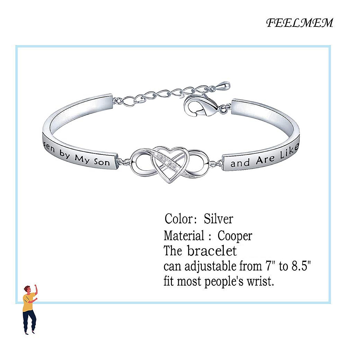 FEELMEM Daughter-in-Law Gift Bracelet You Were Hand Chosen by My Son and Are Like A Daughter to Me Gift for Daughter in Law(Bar bracelet silver)